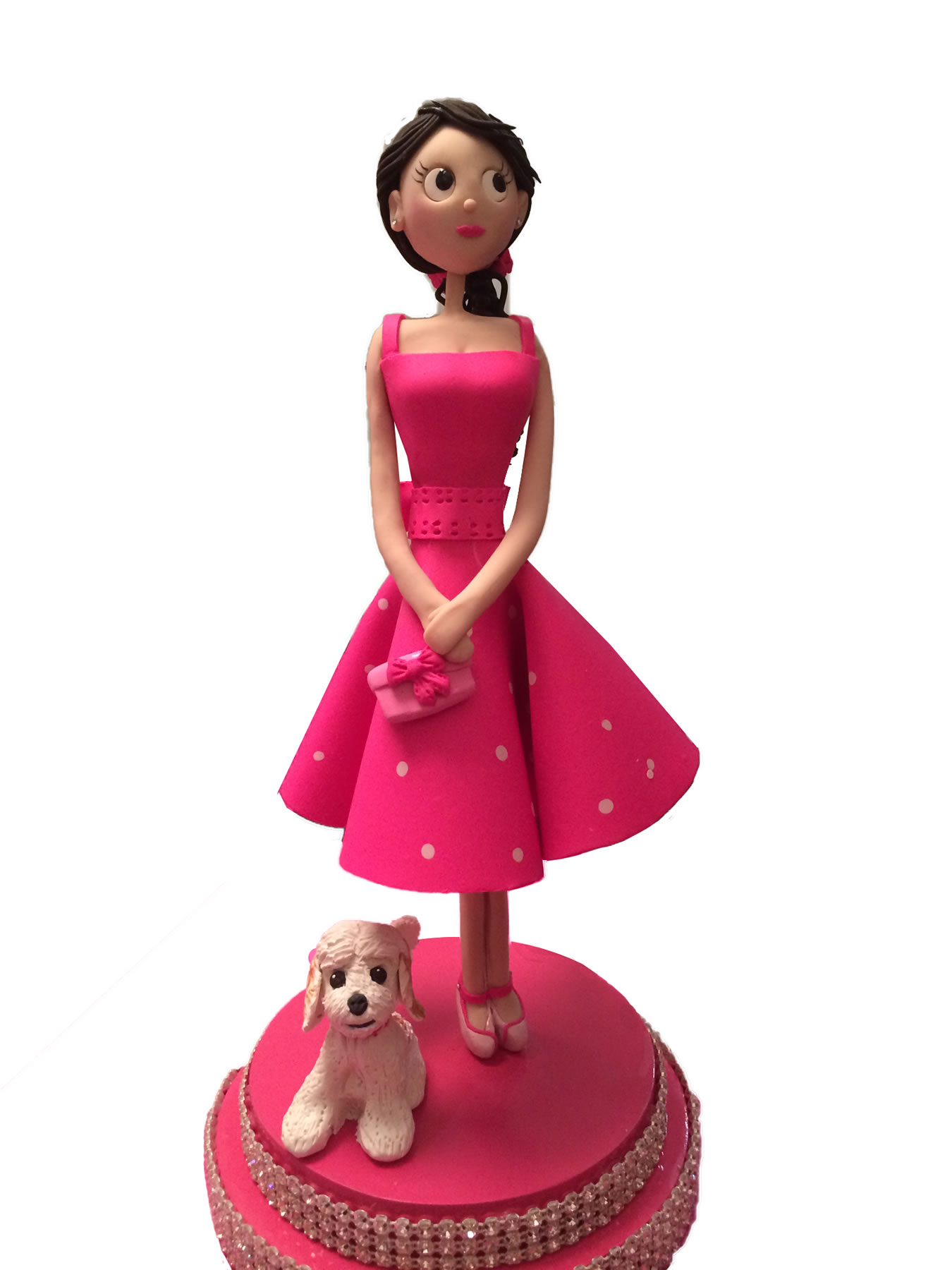 Lady in Pink with dog cake topper – Maddies Cakes