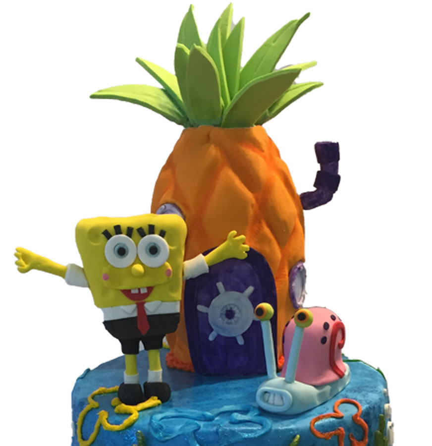 Sponge Bob birthday cake with custom topper – Maddies Cakes